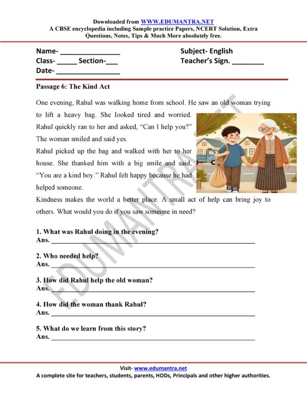 10+ Unseen Passage for Class 5 Worksheet | Printable Comprehension ...