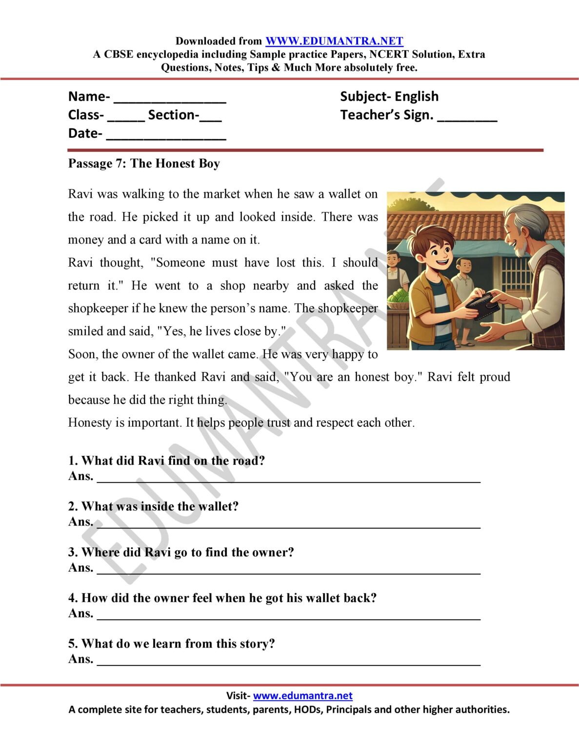 10+ Unseen Passage for Class 5 Worksheet | Printable Comprehension ...