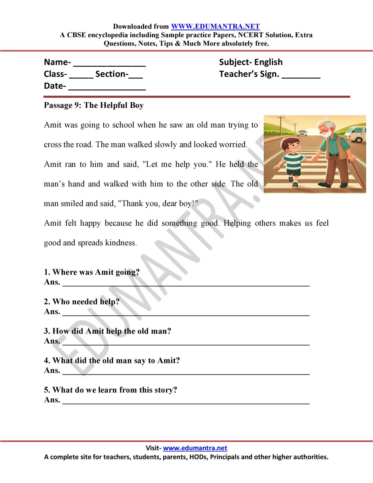 10+ Unseen Passage for Class 5 Worksheet | Printable Comprehension ...