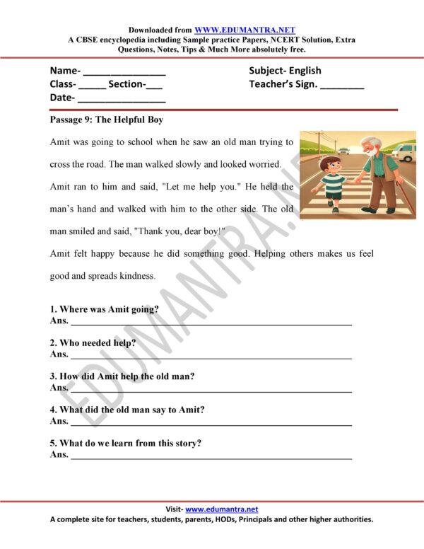 10+ Unseen Passage for Class 5 Worksheet | Printable Comprehension ...