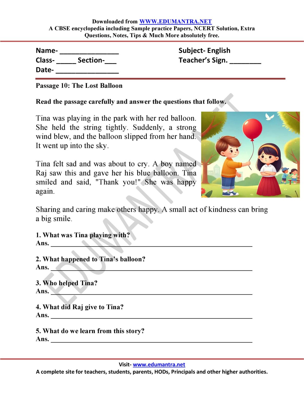 10+ Unseen Passage for Class 5 Worksheet | Printable Comprehension ...