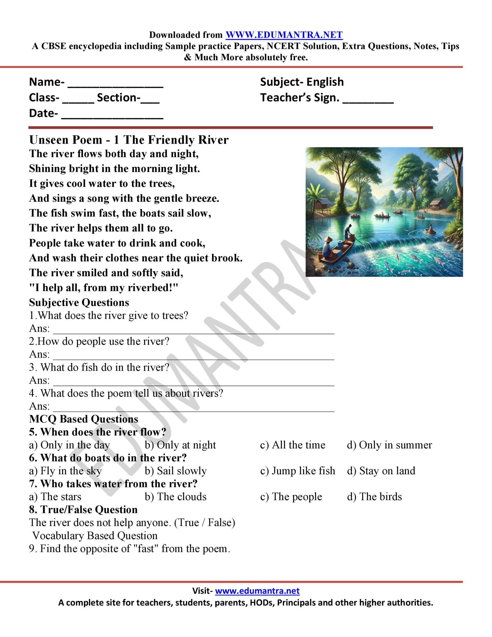 10+ Best Poem Comprehension for Class 5 | Unseen Poem with Questions ...