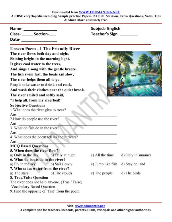 10+ Best Poem Comprehension for Class 5 | Unseen Poem with Questions ...