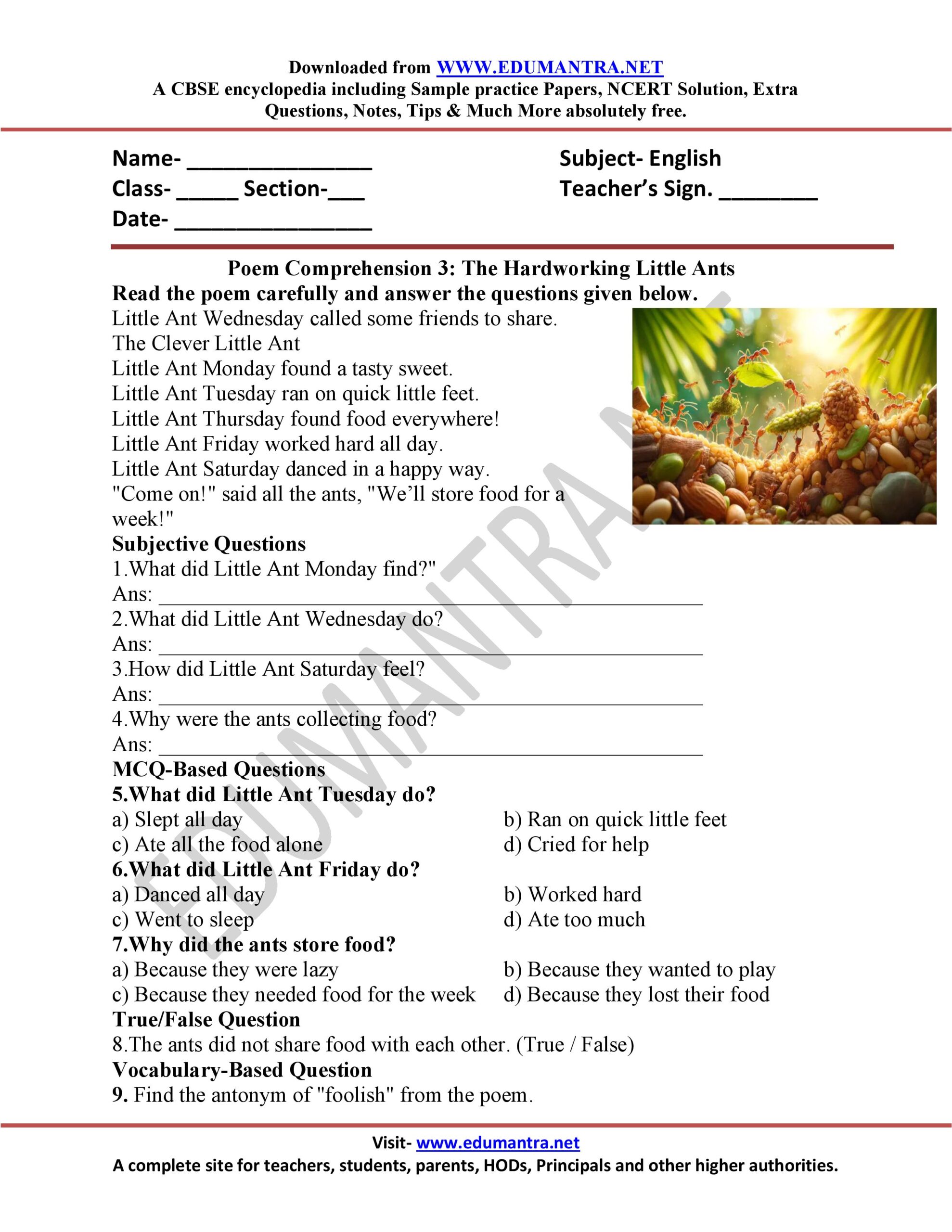 10+ Best Poem Comprehension for Class 5 | Unseen Poem with Questions ...