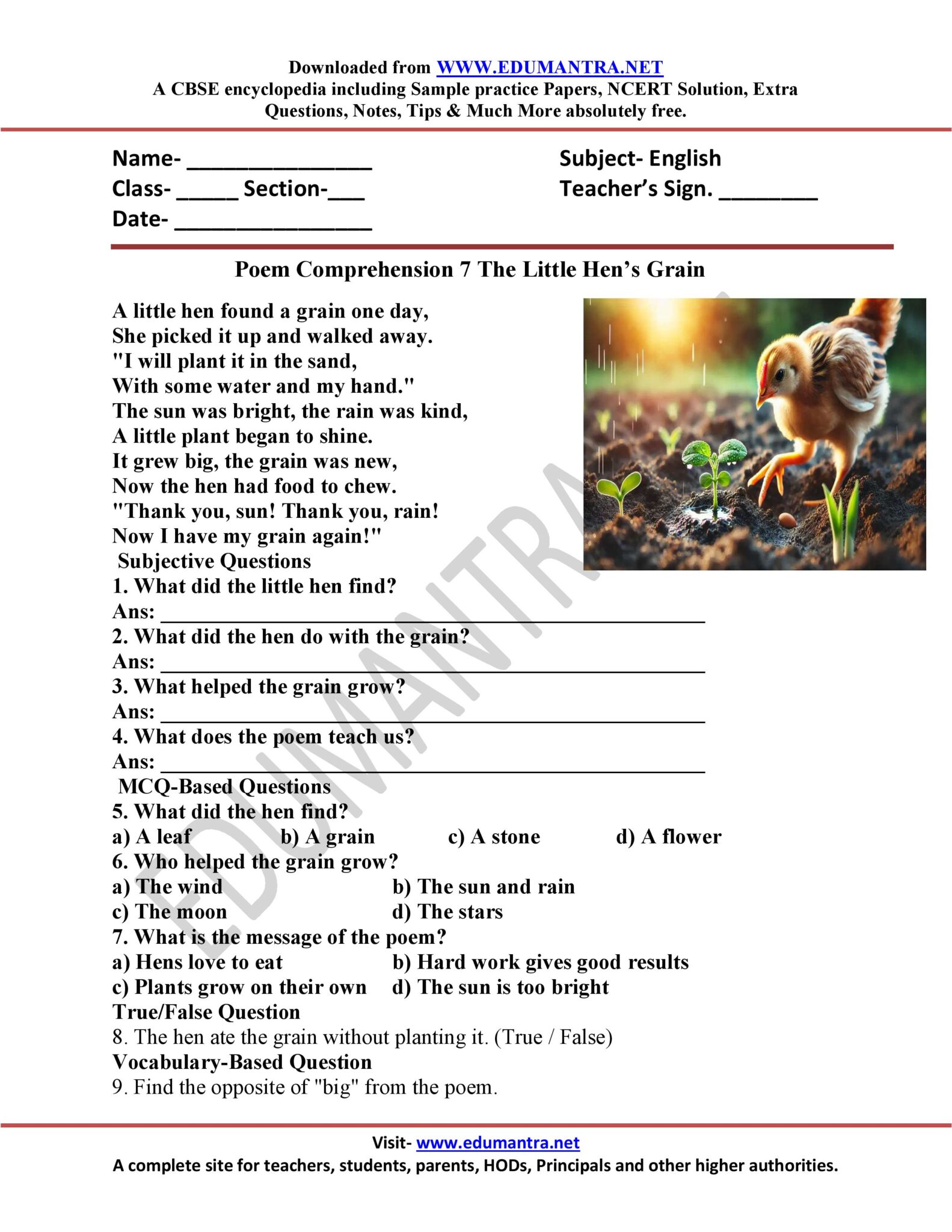 10+ Best Poem Comprehension for Class 5 | Unseen Poem with Questions ...