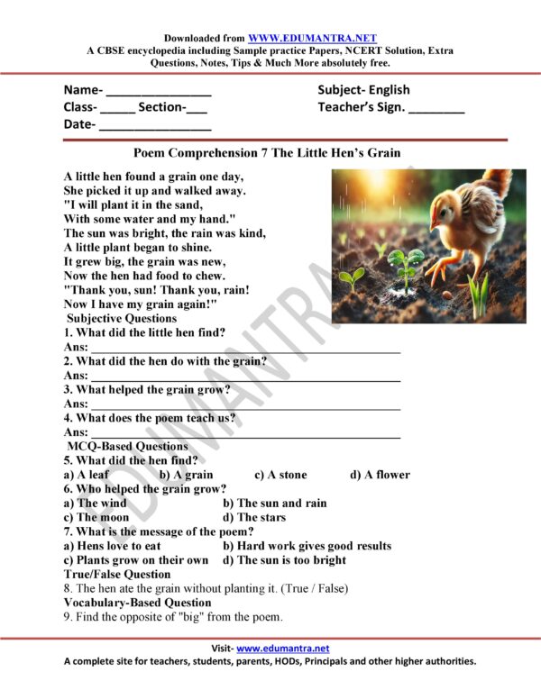 10+ Best Poem Comprehension for Class 5 | Unseen Poem with Questions ...