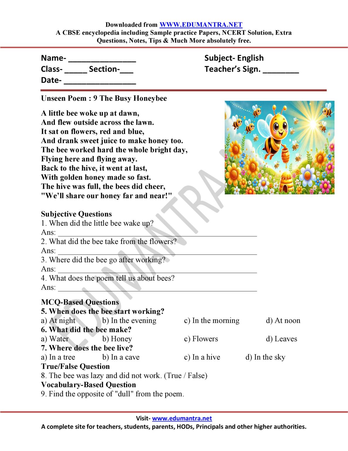 10+ Best Poem Comprehension for Class 5 | Unseen Poem with Questions ...