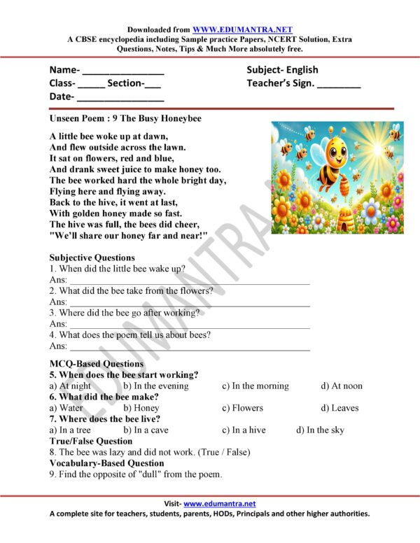 10+ Best Poem Comprehension for Class 5 | Unseen Poem with Questions ...