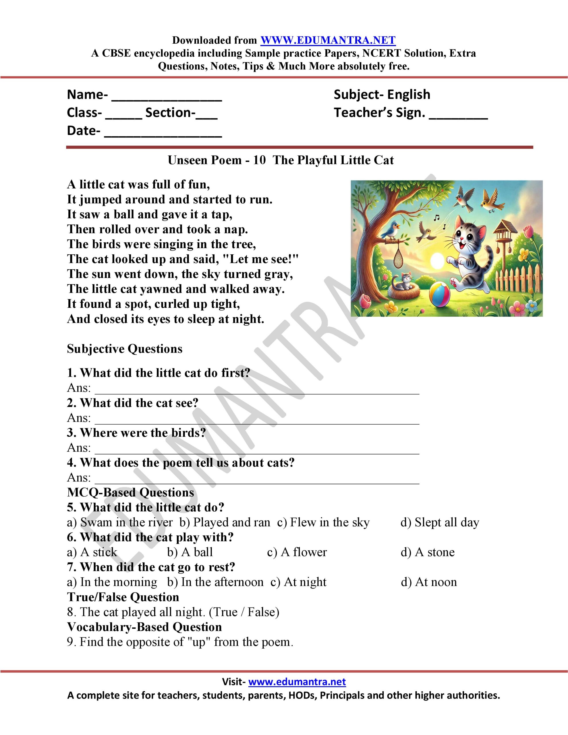 10+ Best Poem Comprehension for Class 5 | Unseen Poem with Questions ...