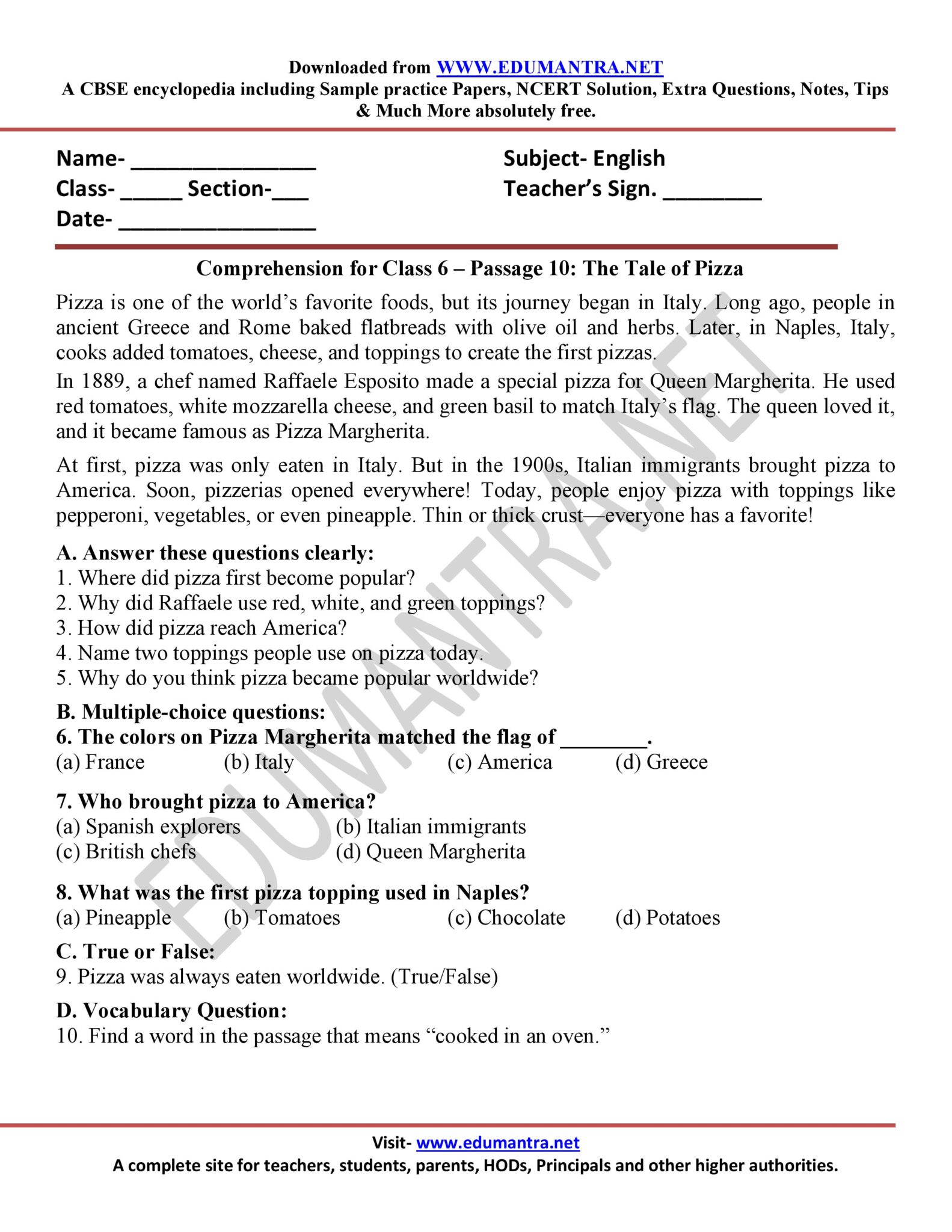 50 + Comprehension for Class 6 Passages | MCQ | Subjective | Exercises ...