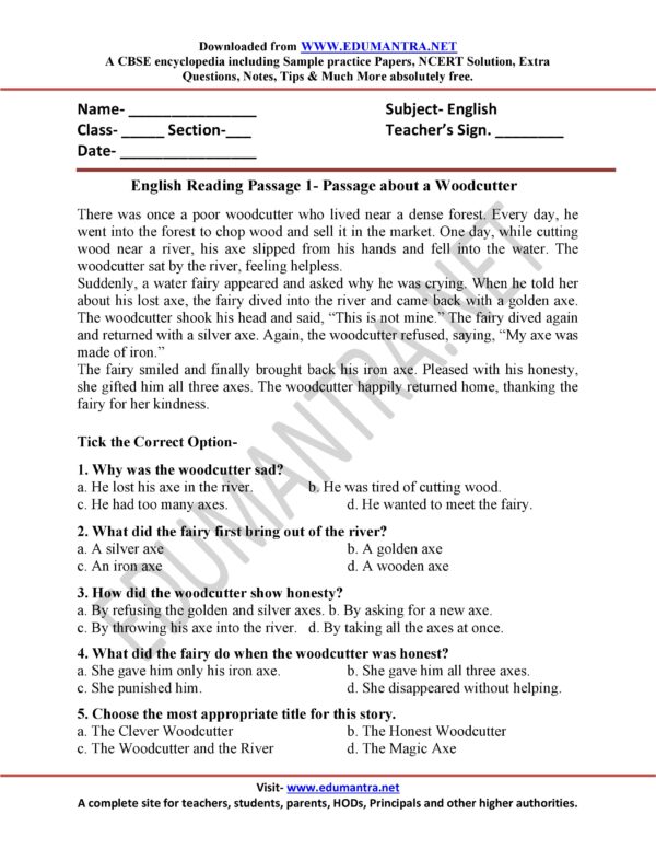 Class 6 English Reading Comprehension Improve Reading Skills 10 ...