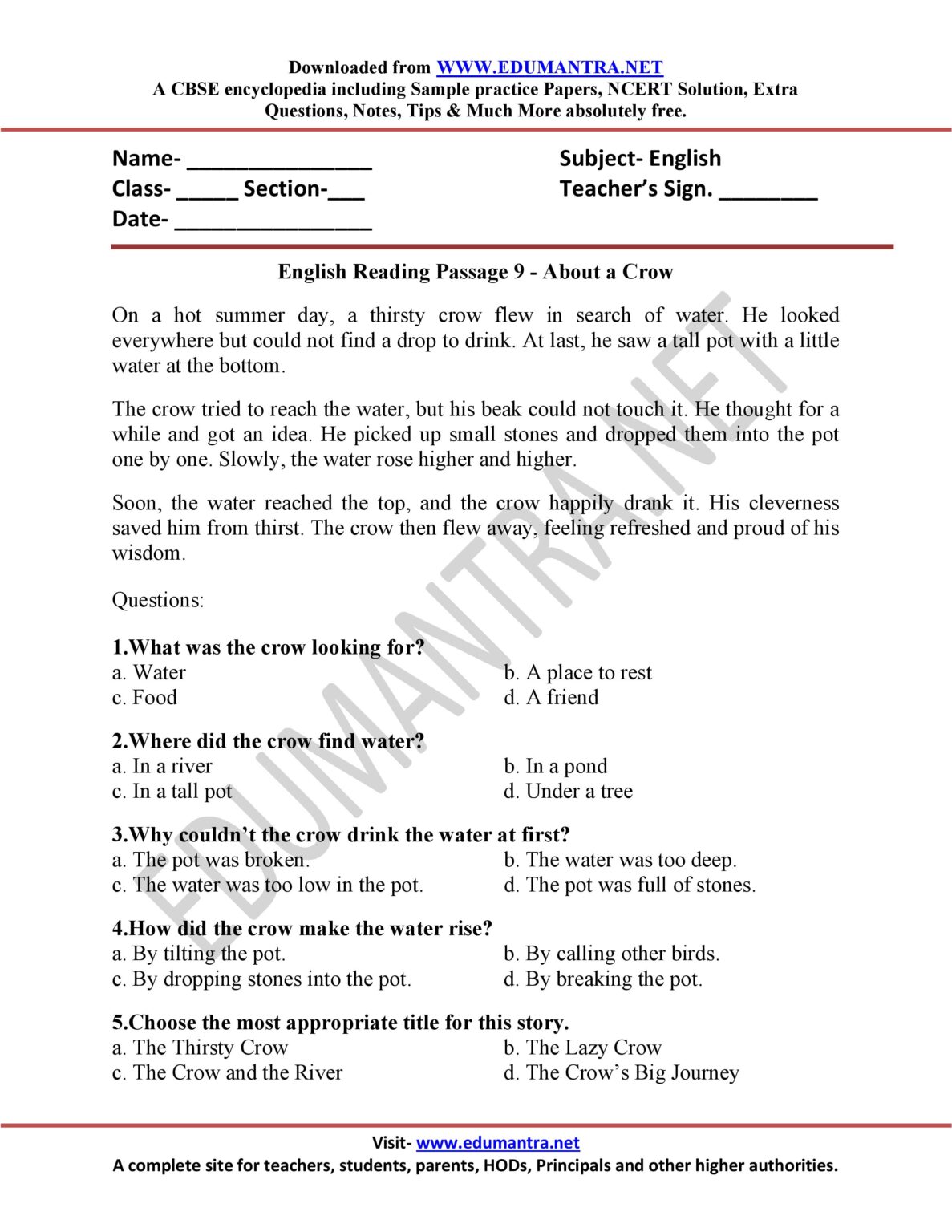 Class 6 English Reading Comprehension Improve Reading Skills 10 ...