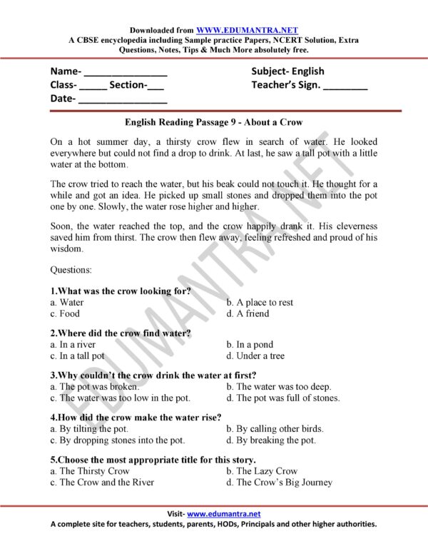 Class 6 English Reading Comprehension Improve Reading Skills 10 ...