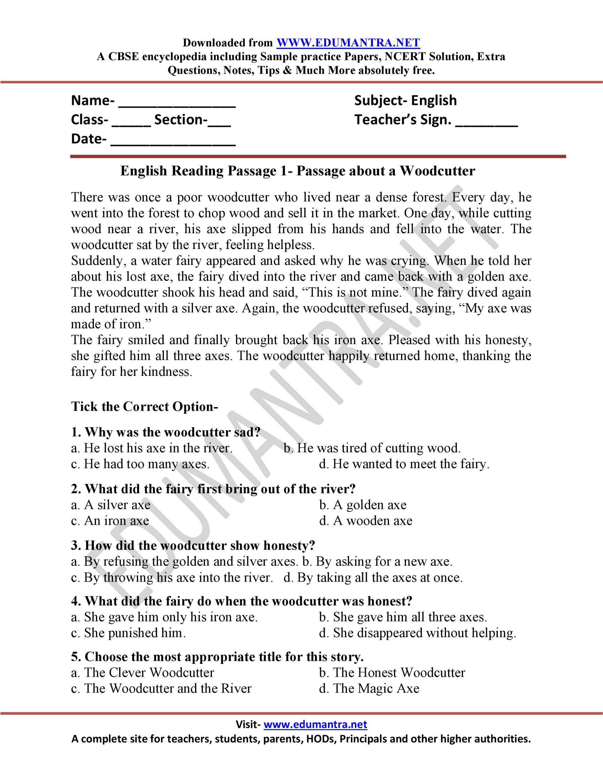 Class 6 English Reading Comprehension Improve Reading Skills 10 ...