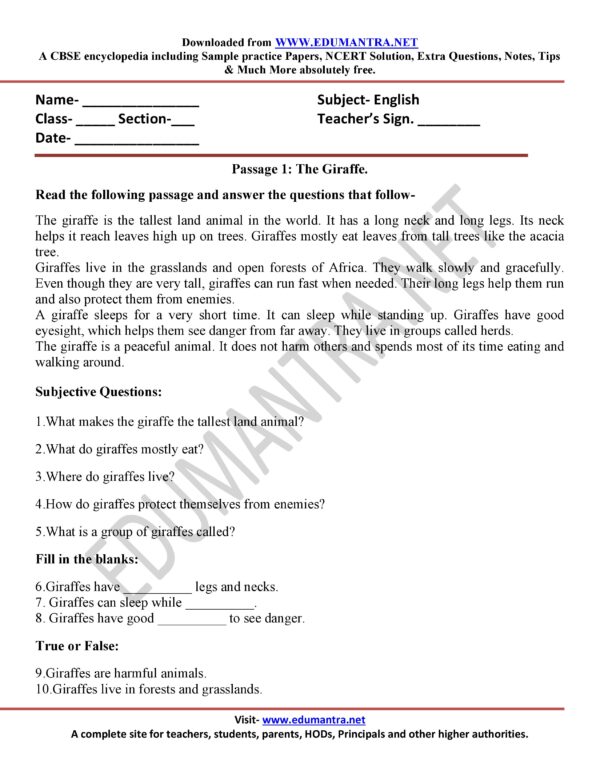 50+ Comprehension Class 6 English Questions and Answers | Comprehension ...