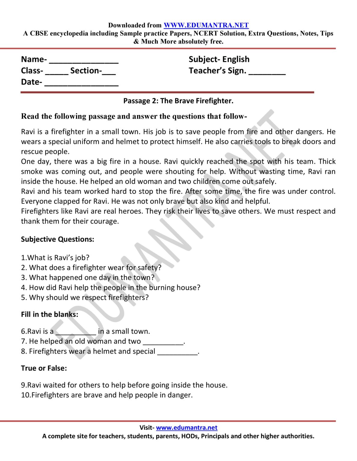 50+ Comprehension Class 6 English Questions and Answers | Comprehension ...