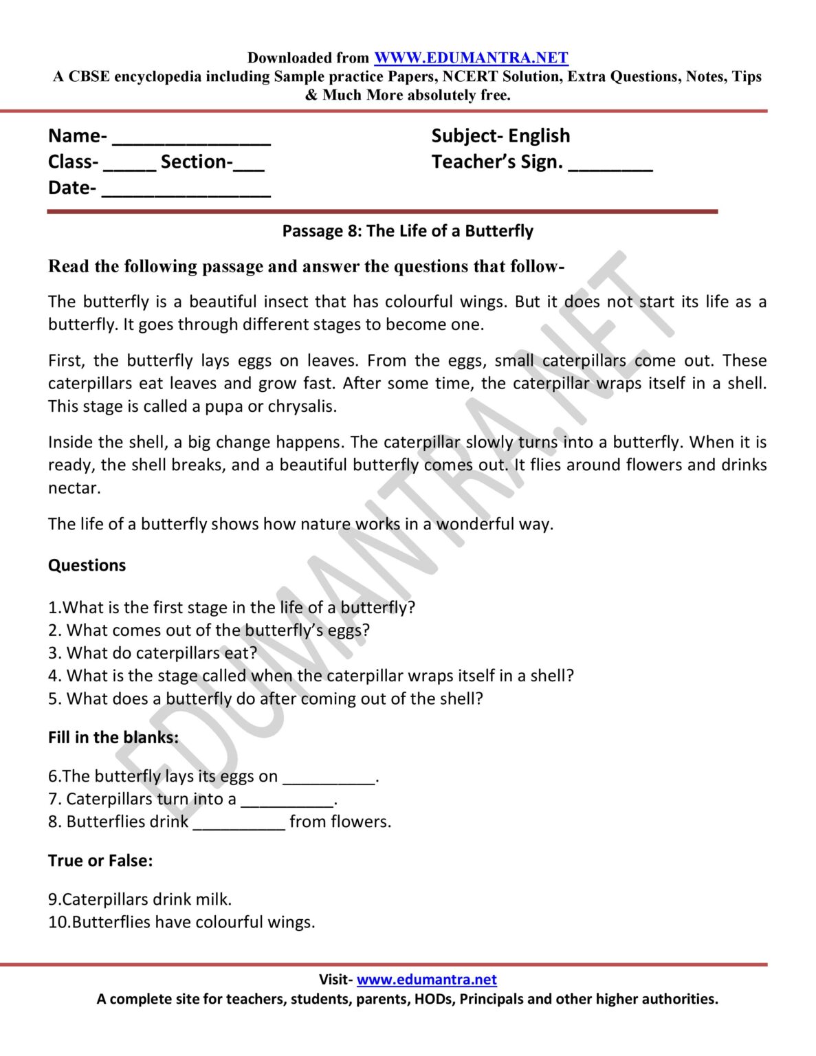 50+ Comprehension Class 6 English Questions and Answers | Comprehension ...