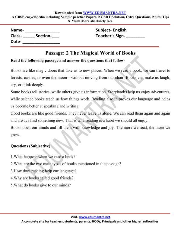 50+ Reading Comprehension for Class 6 with Answers | Practice Reading ...