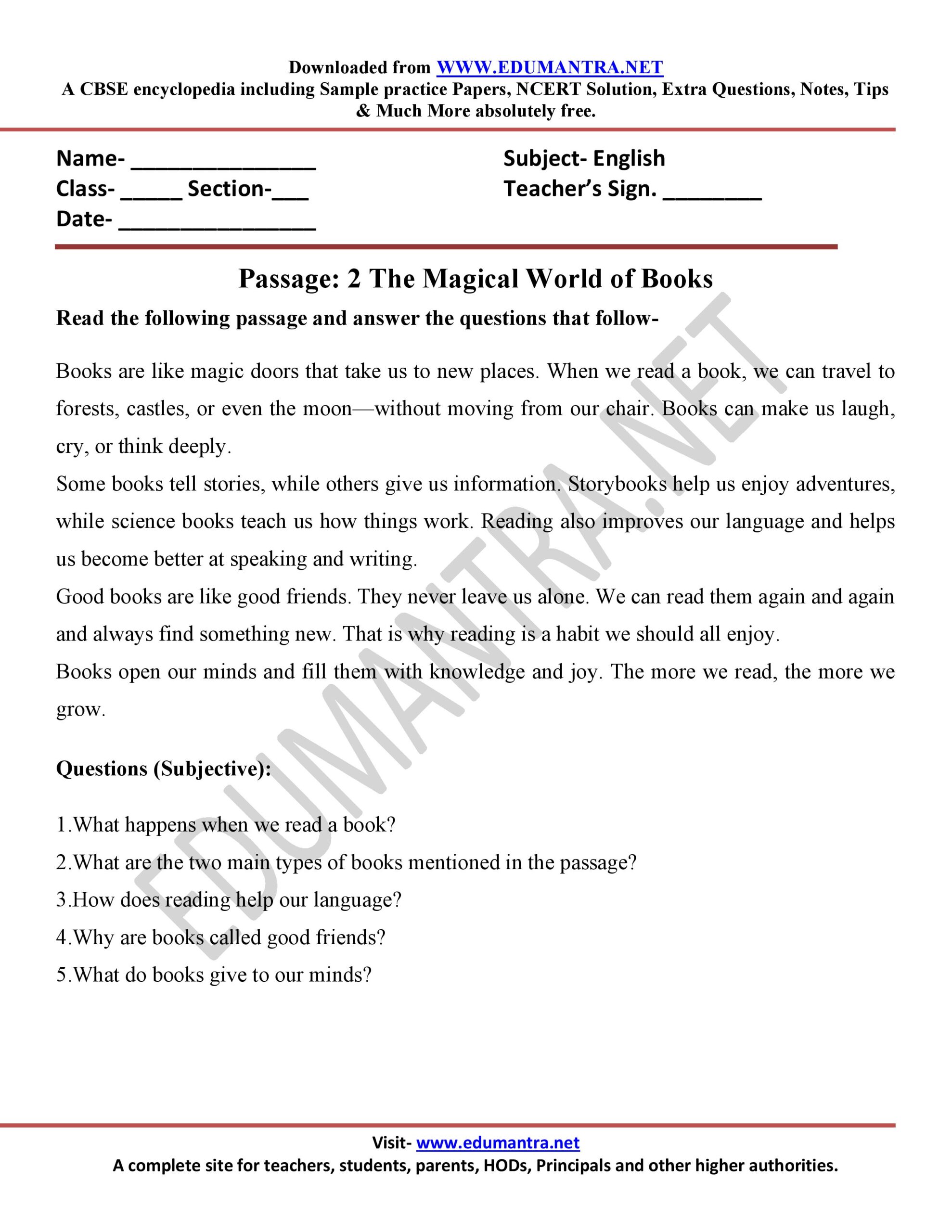 50+ Reading Comprehension for Class 6 with Answers | Practice Reading ...