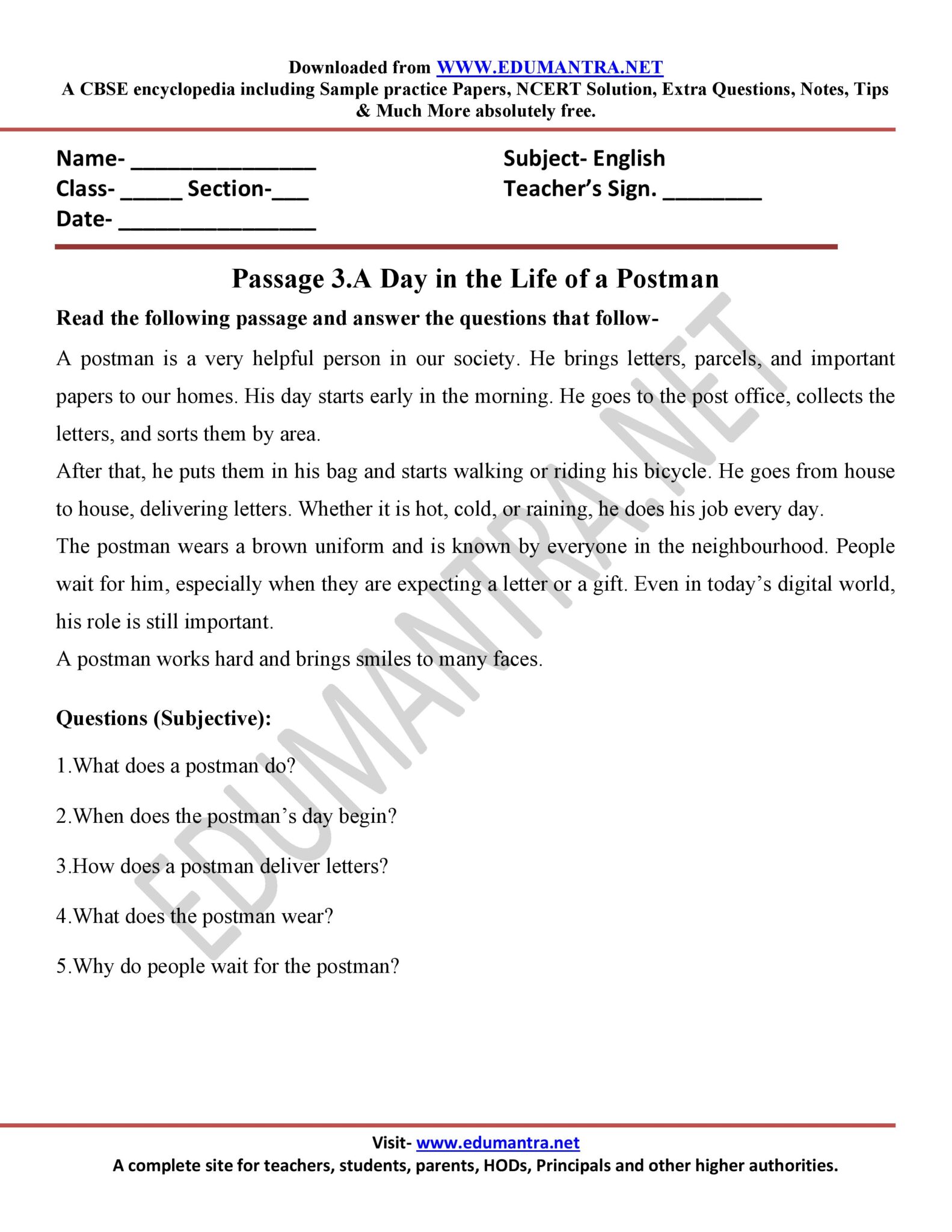 50+ Reading Comprehension for Class 6 with Answers | Practice Reading ...