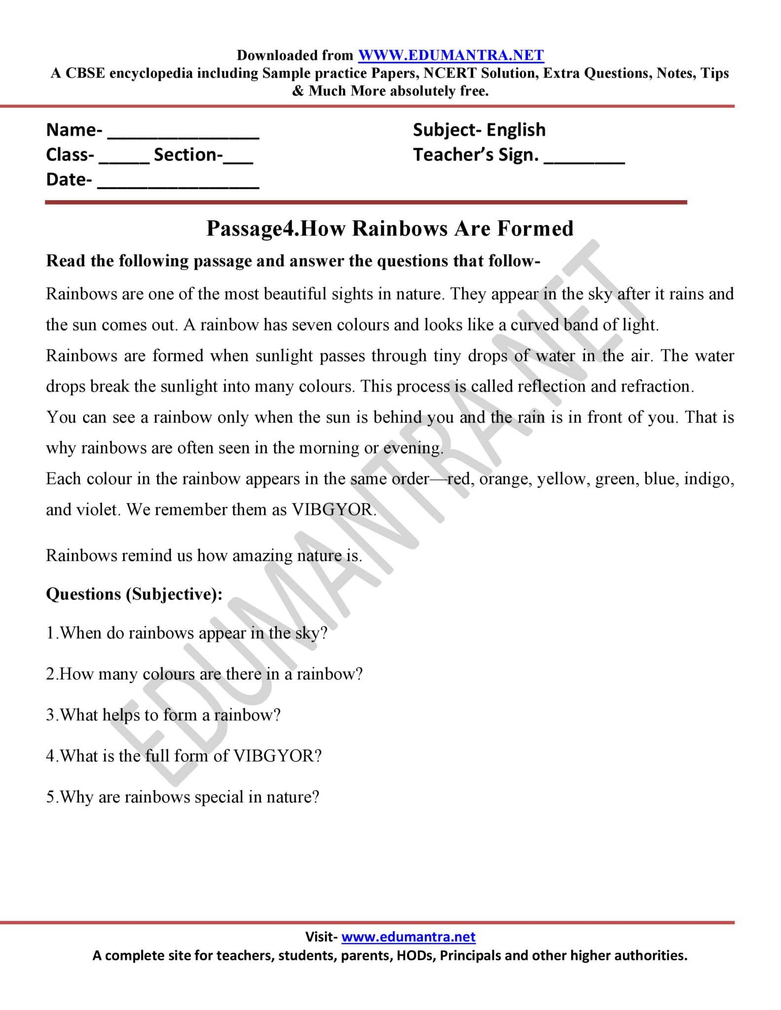 50+ Reading Comprehension for Class 6 with Answers | Practice Reading ...