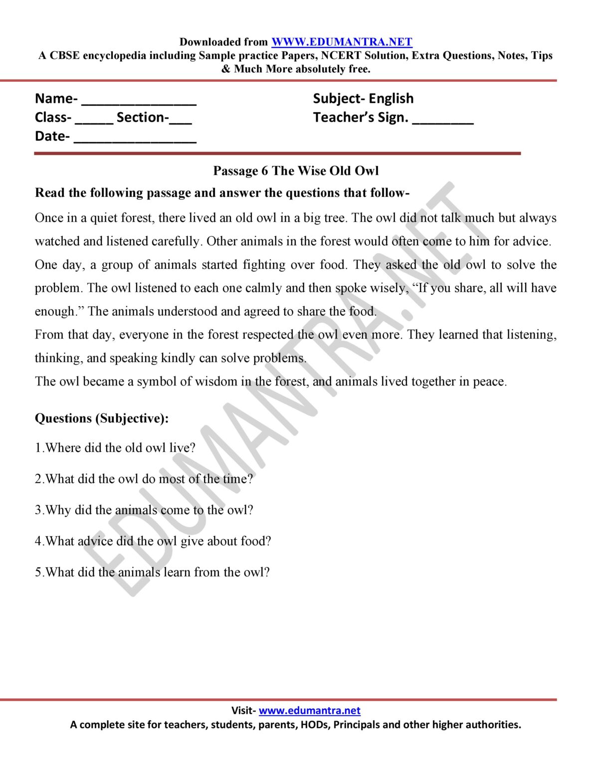 50+ Reading Comprehension for Class 6 with Answers | Practice Reading ...