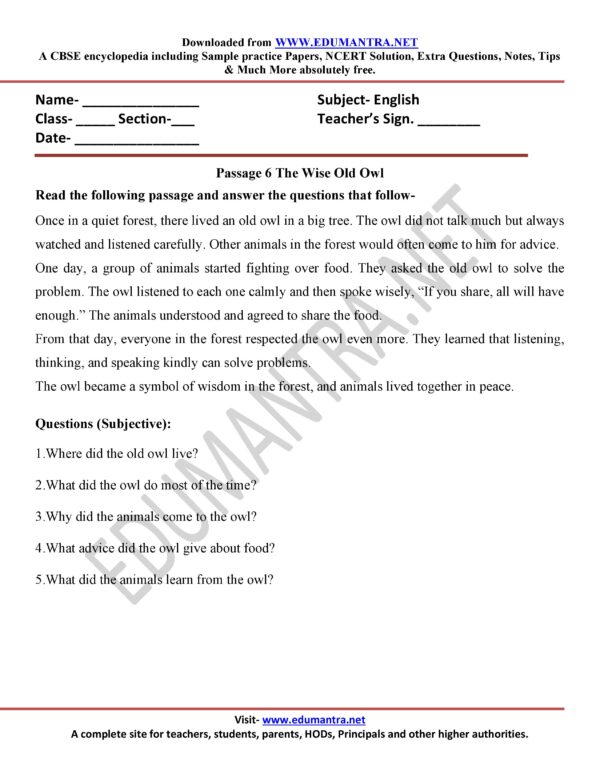 50+ Reading Comprehension for Class 6 with Answers | Practice Reading ...