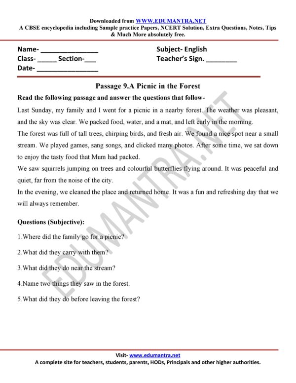 50+ Reading Comprehension for Class 6 with Answers | Practice Reading ...